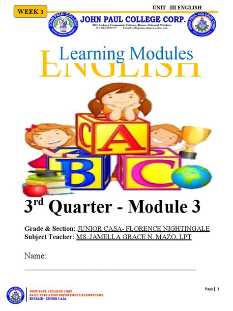 English Module 3 Quarter 3 Pdf English Language Cognition