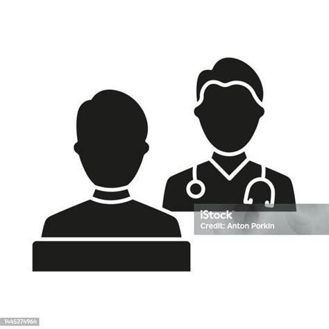 청진기 실루엣 아이콘으로 환자와 의사의 상담 병원 의사 상담 환자 글리프 블랙 픽토그램 건강 관리 대화 상자 개요 아이콘입니다 고립된 벡터 그림 간호사에 대한 스톡 벡터