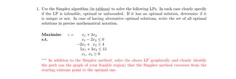Solved 1 Use The Simplex Algorithm In Tableau To Solve