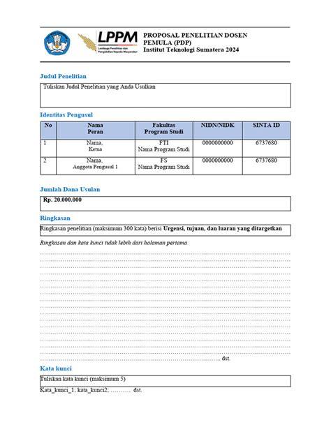 Itera Format Proposal Penelitian Dosen Pemula Pdp Pdf