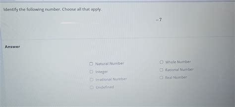 Solved Identify The Following Number Choose All That Apply Chegg
