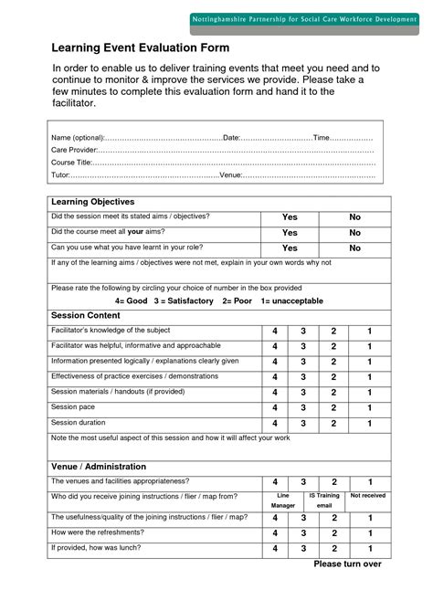 Training Feedback Form Word