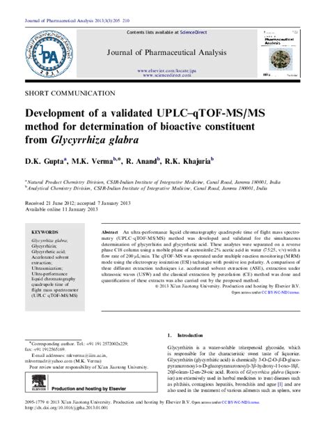 Pdf Development Of A Validated Uplc Qtof Ms Ms Method For Determination Of Bioactive