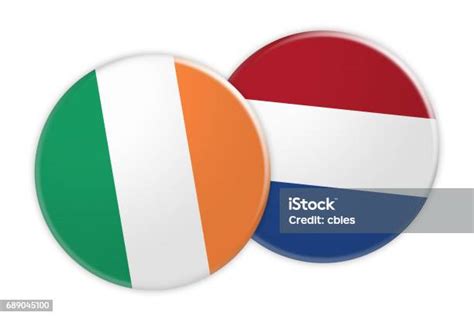 뉴스 개념 아일랜드 플래그에 네덜란드 플래그 단추 백색 배경에 3d 그림 3차원 형태에 대한 스톡 벡터 아트 및 기타 이미지