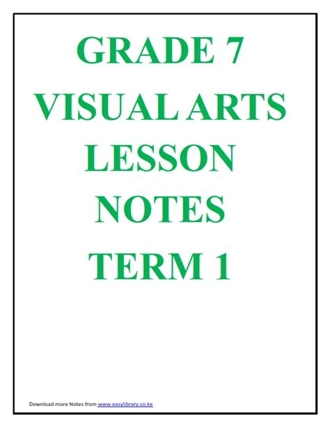 Grade 7 Visual Arts Lesson Notes Term 1 Elimu Cloud Notes Exams Schemes Of Work Lesson Plan