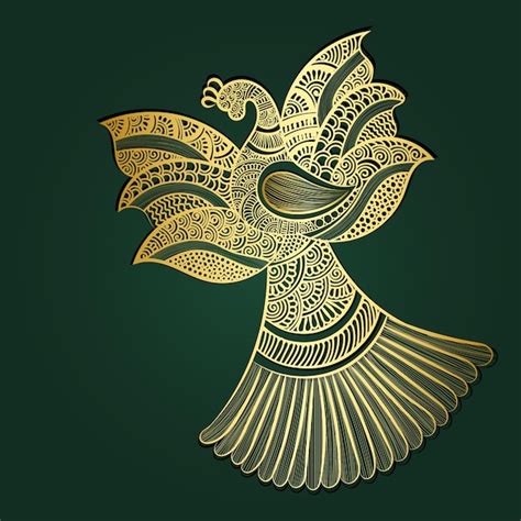 Premium Vector Golden Peacock And Flower Hand Drawn Design