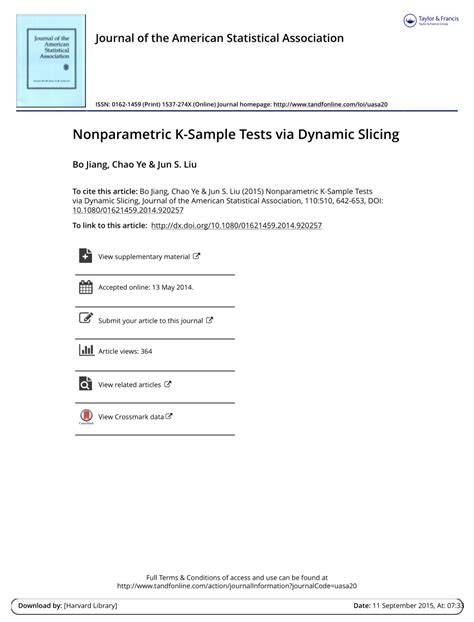 Pdf Nonparametric K Sample Tests Via Dynamic Slicing