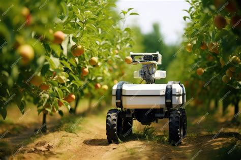 Premium Photo Fruit Harvesting Robot Is Picking Fresh Fruit From Trees Fruit Picking Robots