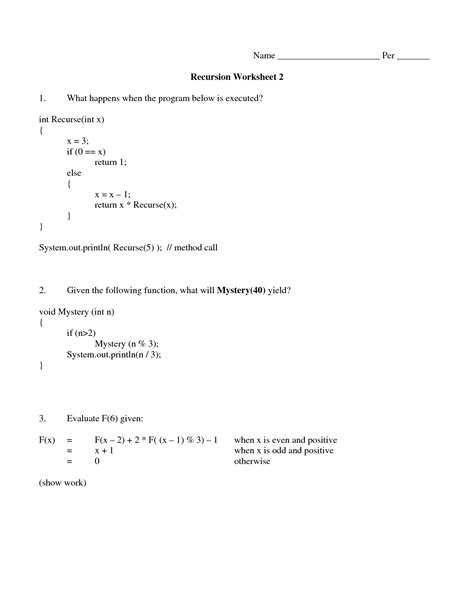 recursive formulas worksheet