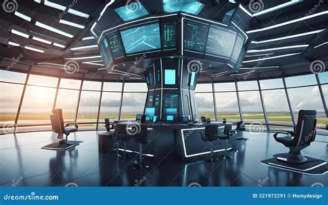 Modern Interior Of A Control Tower At An Airport Stock Illustration