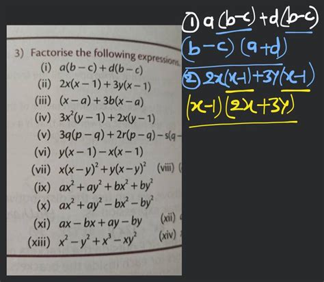 Factorise The Following Expressions I A Bc D Bc Ii X X Y