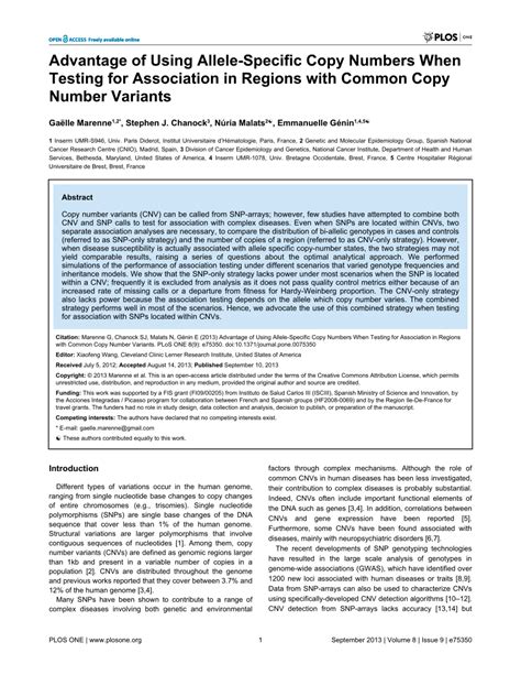 Pdf Advantage Of Using Allele Specific Copy Numbers When Testing For Association In Regions