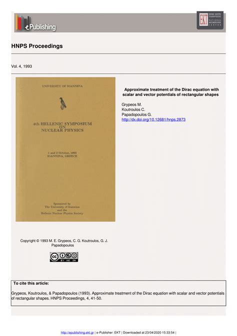 Pdf Approximate Treatment Of The Dirac Equation With Scalar And Vector Potentials Of