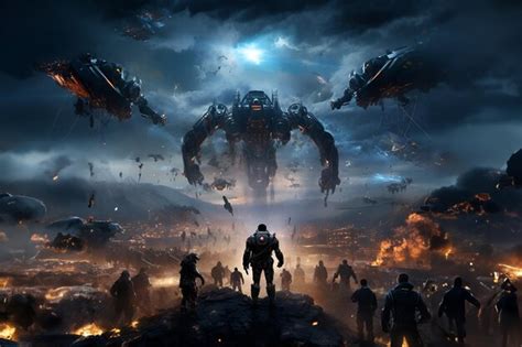 Premium Ai Image Ai Robots Commanding A Futuristic Battlefield Scene
