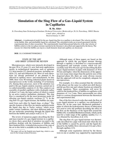 Pdf Simulation Of The Slug Flow Of A Gas Liquid System In Capillaries