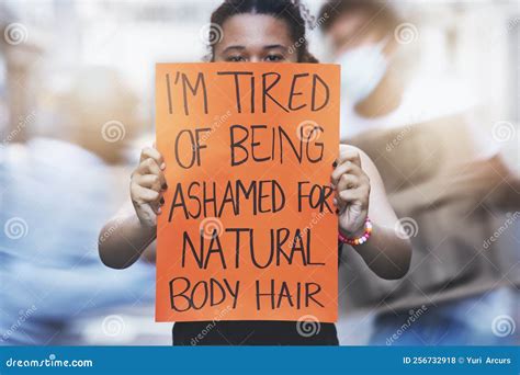 Poster Woman Protest And Body Hair Positive Freedom With Cardboard