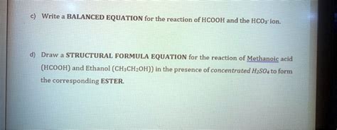 Write A Balanced Equation For The Reaction Of Hcooh And The Hco3 Ion