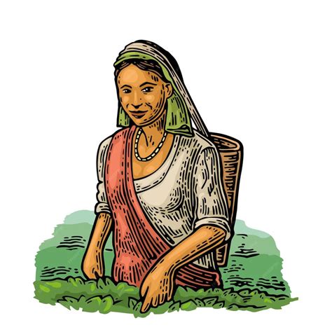 Premium Vector Female Tea Pickers Harvesting Leaves Hand Drawn Sketch Style Vintage Color