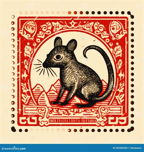 Folk Inspired Rat Stamp Melding Mexican And American Cultures Stock