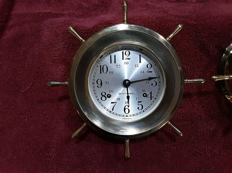 Vintage Seth Thomas Ships Wheel Clock Barometer Brass Helmsman Lost