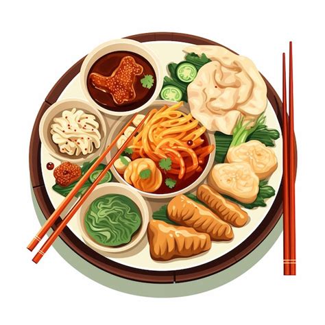 Un Dibujo De Un Plato Con Comida China En él Vector Premium Generado