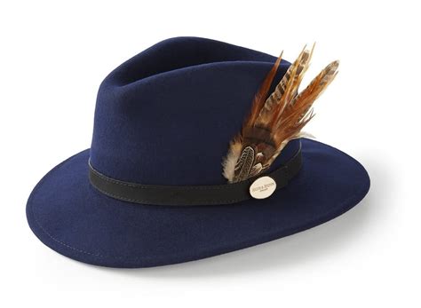 The Suffolk Fedora In Navy Gamebird Feather Fedora Brown Hats How