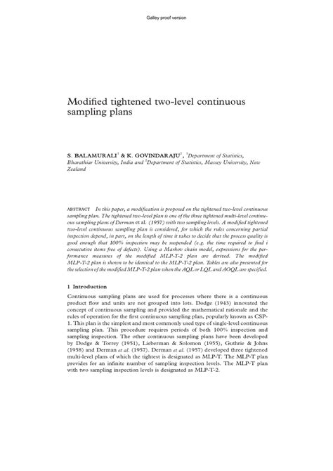 Pdf Modified Tightened Two Level Continuous Sampling Plans
