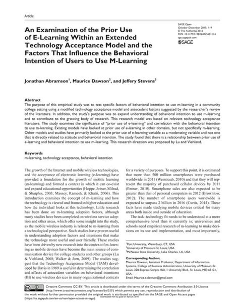 An Examination Of The Prior Use Of E Learning Within An Extended Technology Acceptance Model And