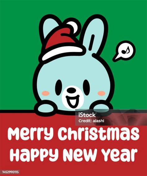 산타 모자를 쓴 귀여운 토끼가 표지판을 들고 메리 크리스마스와 새해 복 많이 받으세요 토끼에 대한 스톡 벡터 아트 및 기타 이미지 토끼 12월 31일 귀여운 Istock