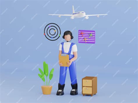 Premium Psd Air Traffic Controller Monitoring Multiple Flights Male