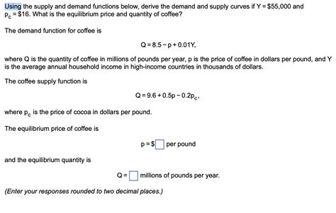using the supply and demand functions below derive