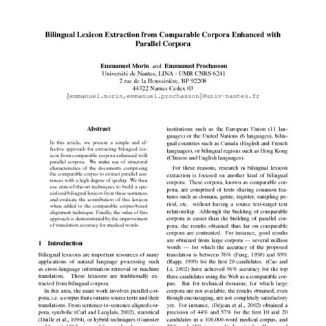 Bilingual Lexicon Extraction From Comparable Corpora Enhanced With Parallel Corpora Acl Anthology