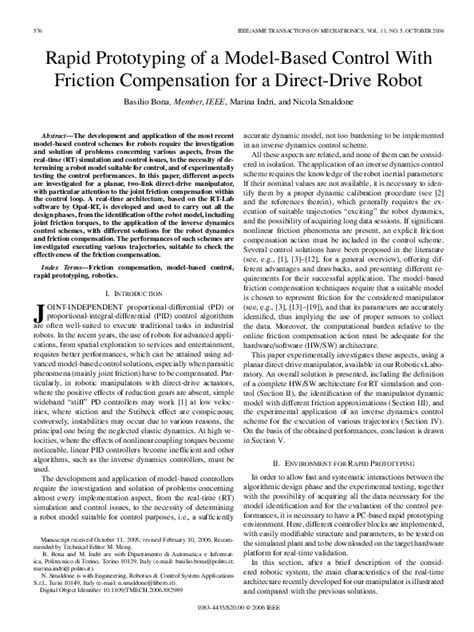 Pdf Rapid Prototyping Of A Model Based Control With Friction