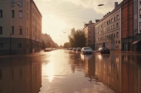 premium ai image flooding on the city street generative ai