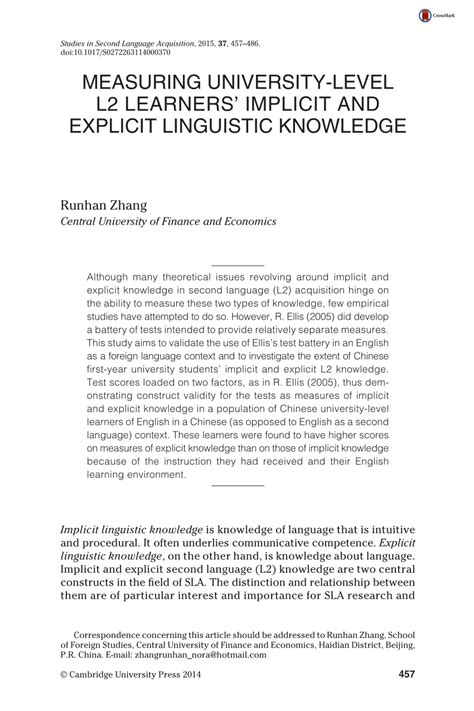 Pdf Measuring University Level L2 Learners Implicit And Explicit