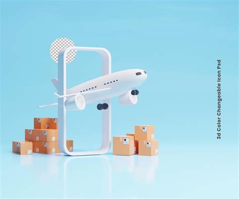 국제 화물 운송 서비스 개념 아이콘 또는 3d 항공 화물 운송 서비스 프리미엄 Psd 파일
