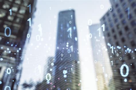 Premium Photo Abstract Virtual Binary Code Illustration On Office Buildings Background Big