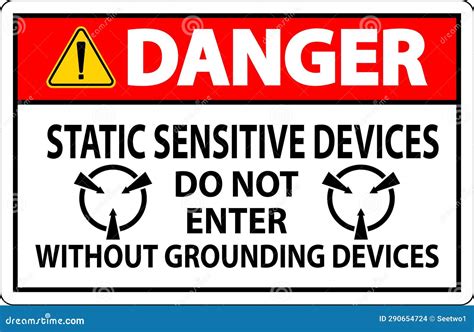 Danger Sign Static Sensitive Devices Do Not Enter Without Grounding Devices Stock Vector