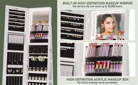 Jajov 63 Mirror Jewelry Cabinet With Lights 360° Swivel