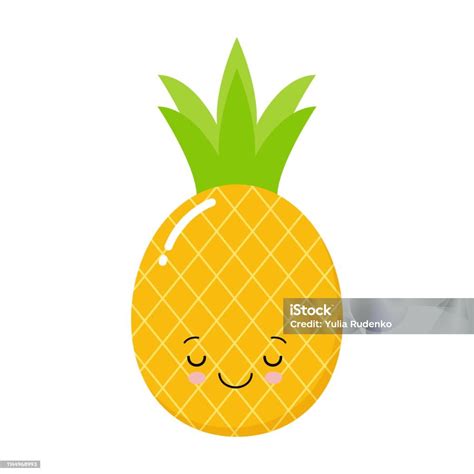귀여운 귀 엽 다 과일 파인애플 만화 캐릭터 흰색 배경 벡터 일러스트 레이 션에 고립 과일에 대한 스톡 벡터 아트 및 기타 이미지 과일 귀여운 노랑 Istock