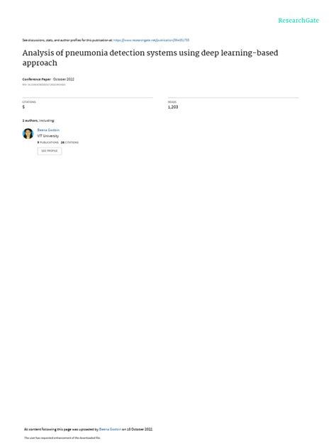 Analysis Of Pneumonia Detection Systems Using Deep Learning Based Approach Pdf Deep Learning