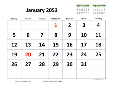 January 2053 Calendar With Extra Large Dates