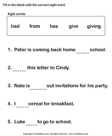 Free Printable Fill In The Blank Worksheets