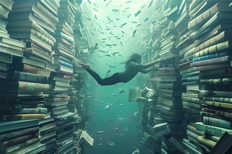 Premium Photo A Person Diving Into A Sea Of Books Representing The