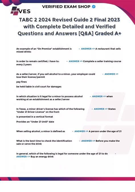 Tabc 2 2024 Final Revised Guide With Complete Detailed And Verified Questions And Answers [qanda