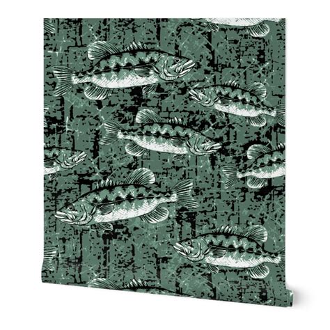 Largemouth Bass Fish Monochromatic Camo Wallpaper Spoonflower