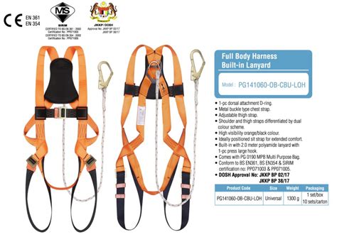 Proguard Full Body Harness Built In Lanyard Pg141060 Ob Cbu Loh