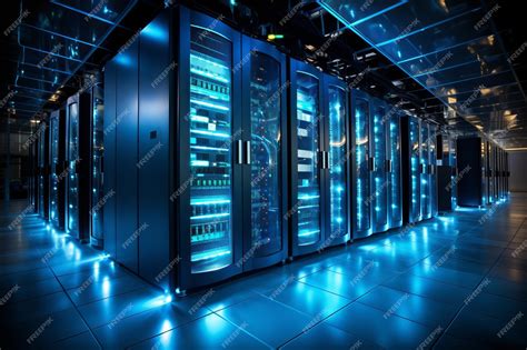 High Tech Data Center With Rows Of Server Generative Ai Premium Ai Generated Image