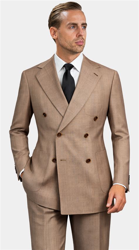 Golden Sand Plaid Double Breasted Suit Suitablee