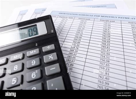 Amortization Schedule Documents With Calculator Stock Photo Alamy